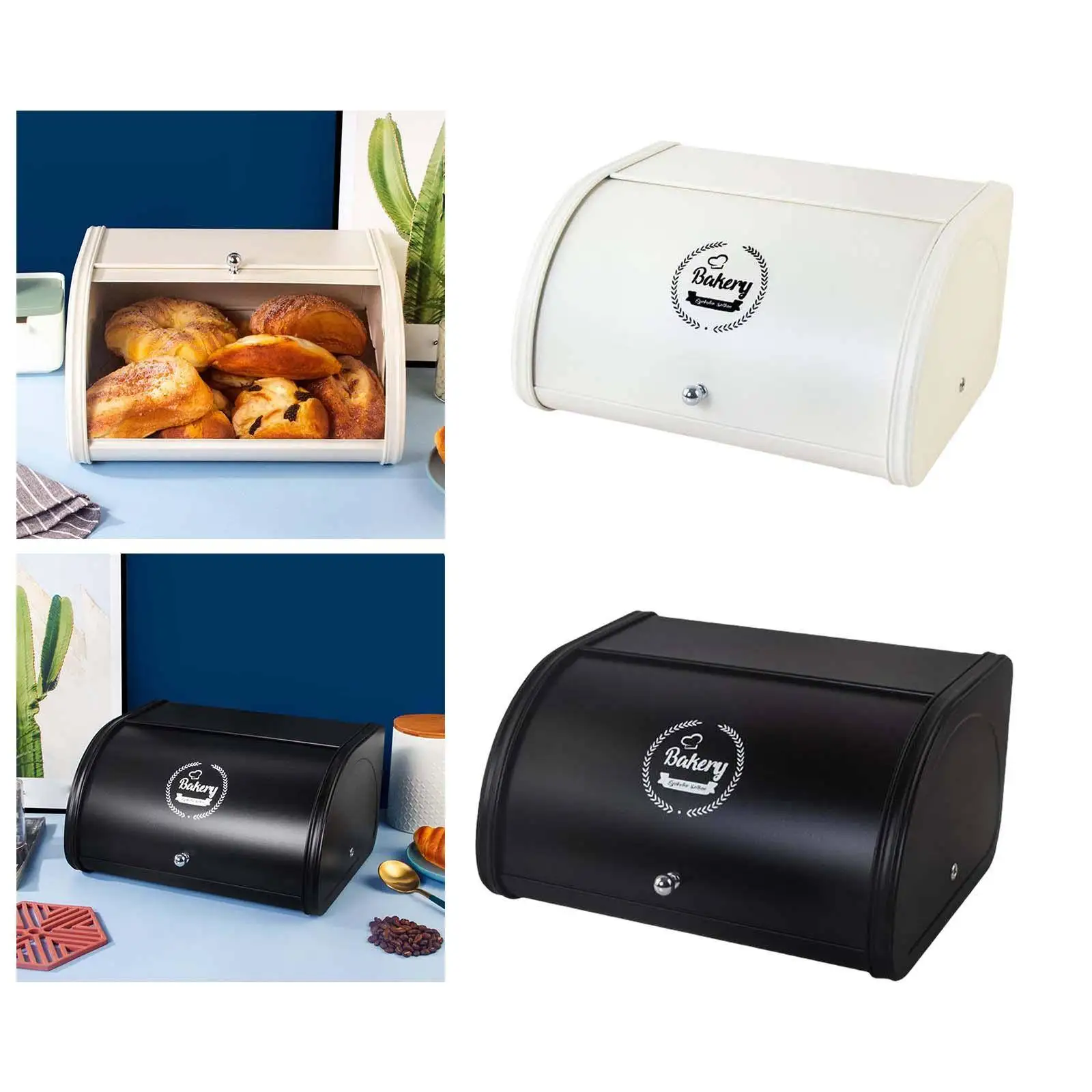 Metal-Bread-Storage-Bin-Bread-Box-with-Roll-Lid-Organization-Storage ...