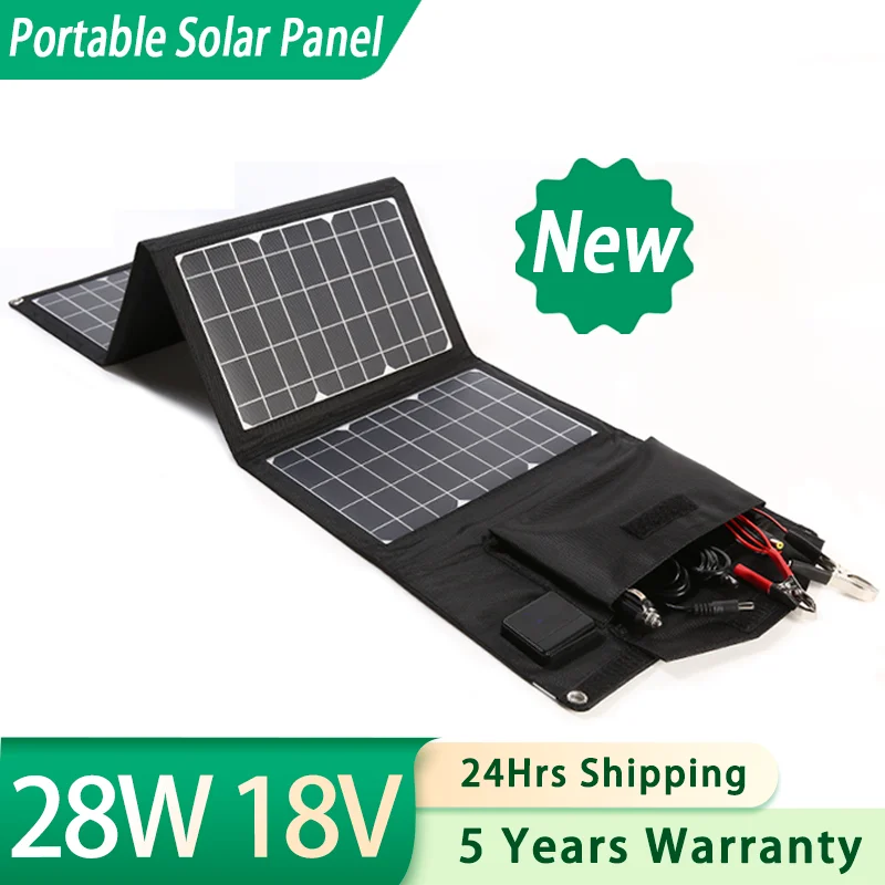 Upgraded 28W 18V Portable Solar Panel Charger Type-c USB DC Camping ...