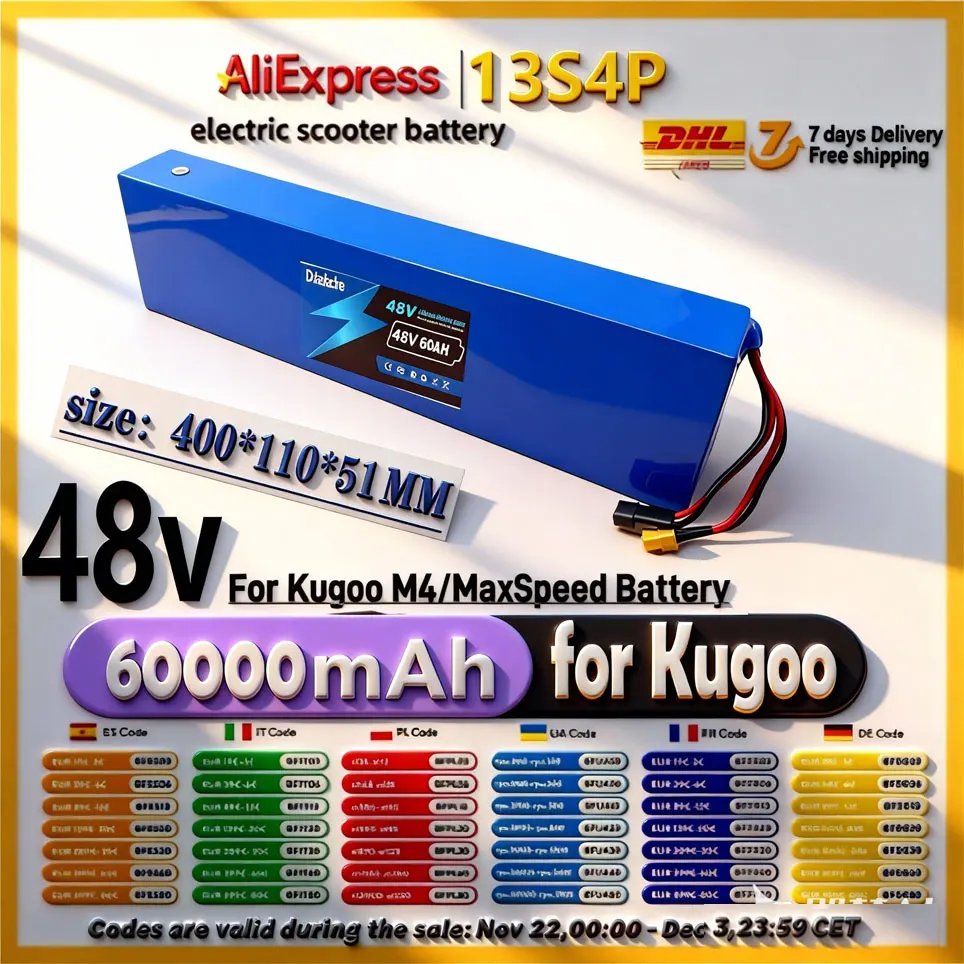 for Kugoo M4/M4 Pro/Max Speed 48V 60000mAh 60Ah 13S4P 18650 lithium ...