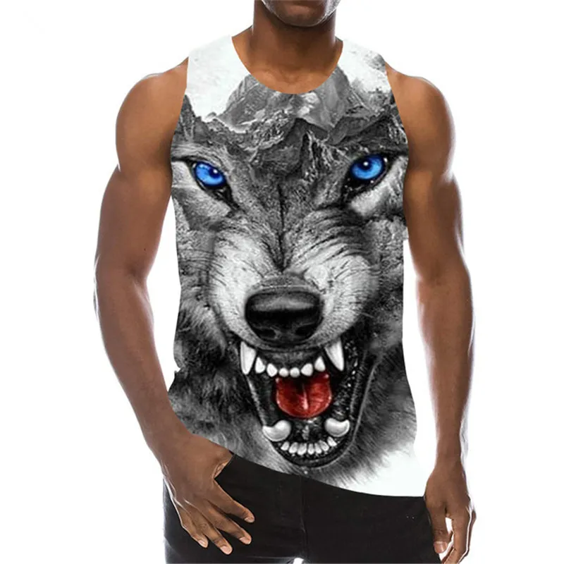 3D Lobo Imprimir Animal Top Sem Mangas, Solto Casual Oversized Vest ...