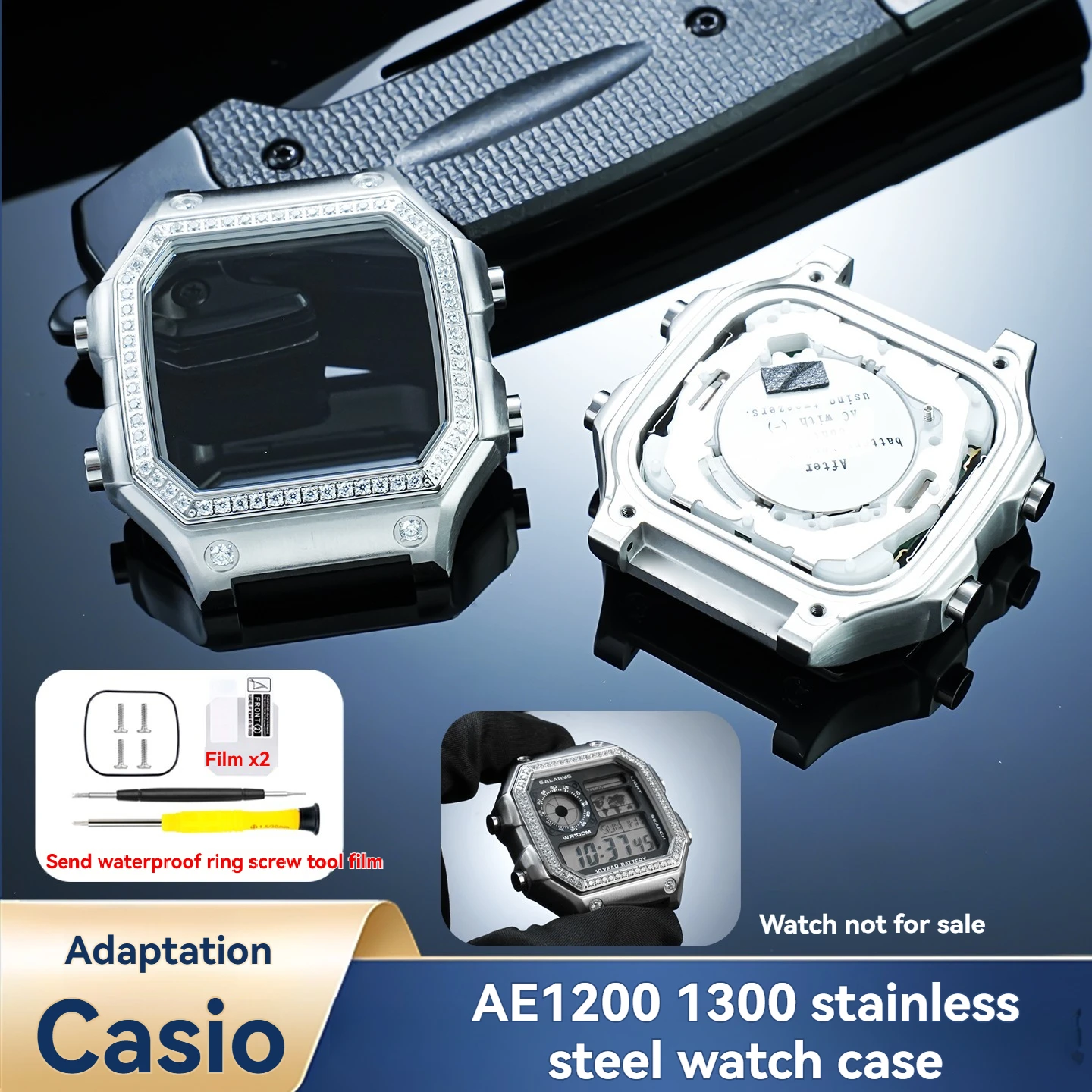 for Casio AE1200WH Stainless Steel Case Mod Kit - Metal Replacement ...