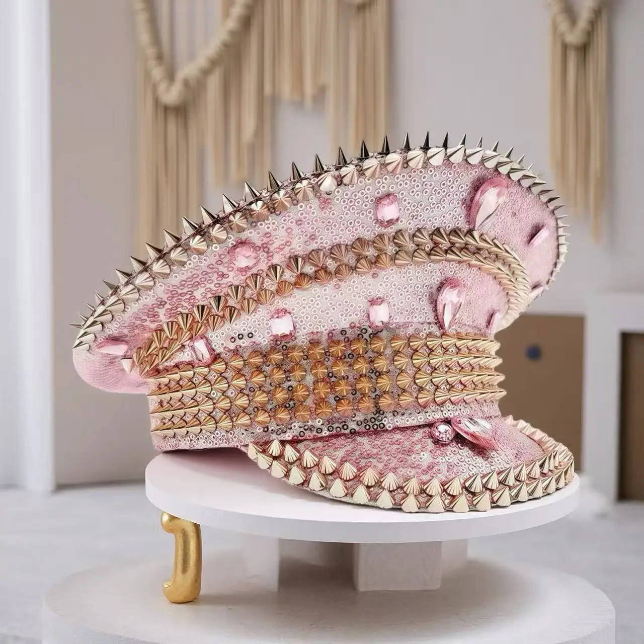 HongLuan Pink Steampunk Captain Hat Rhinestone for Burning Man Festival ...