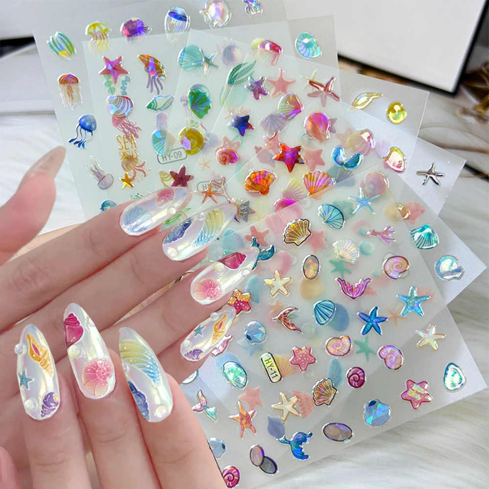 12sheet-Iridescence-Seashell-Starfish-Nail-Stickers-Dreamy-Beach-Themed ...