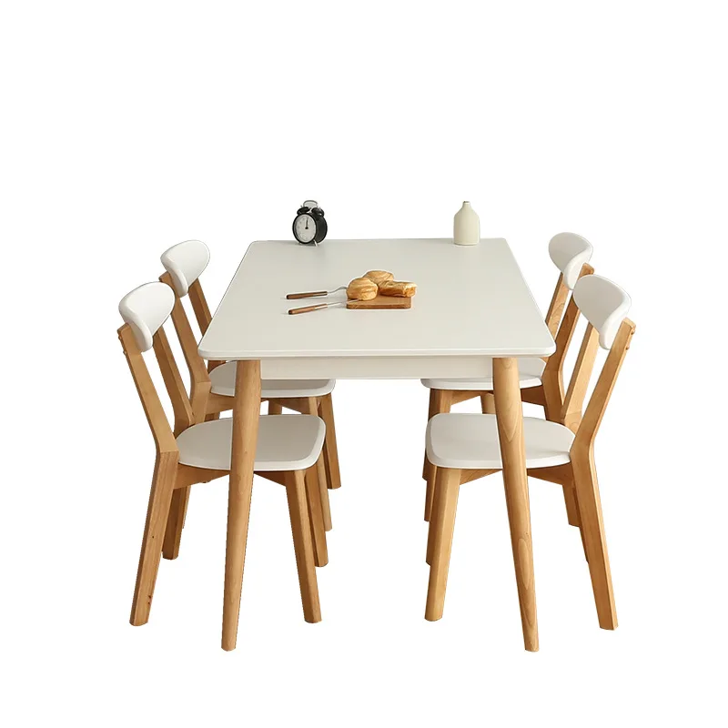 Solid-wood-dining-table-chair-combination-white-table-top-4-6-people ...