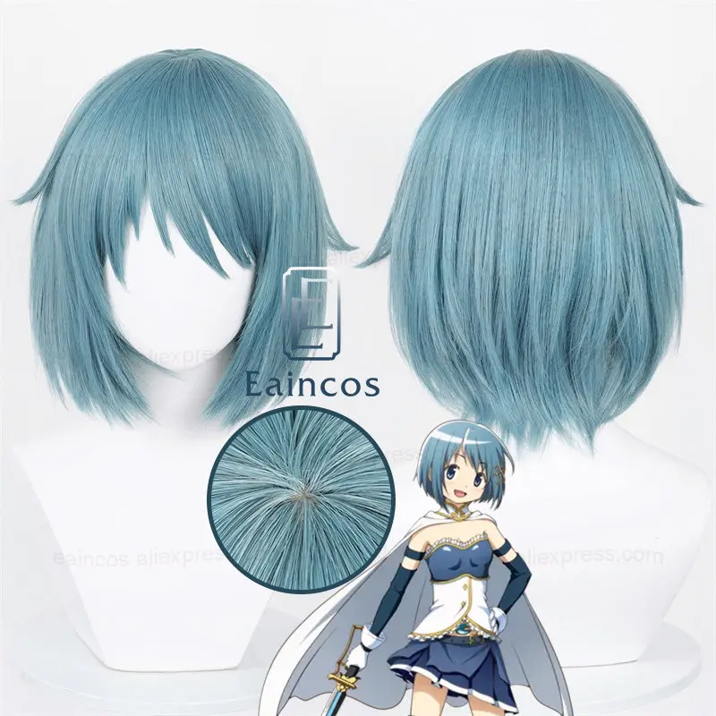 Anime Puella Magi Madoka Magica Miki Sayaka Cosplay Wig 30cm Blue Gray ...