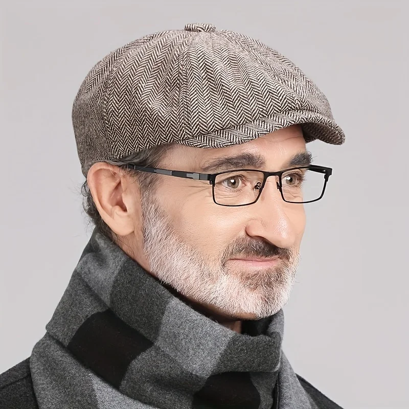 1pc Men’s Octagonal Cap Newsboy Herringbone Spring and Fall Breathable ...