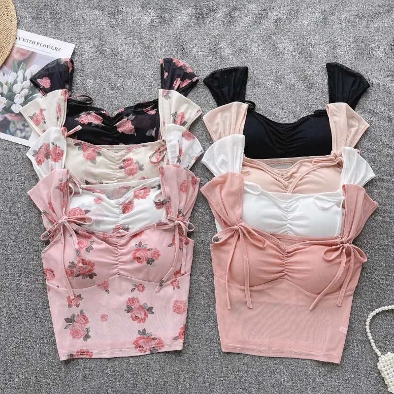 Tank-Top-Women-Lace-up-Sleeveless-Folds-Tanks-Woman-Floral-Print-V-Neck ...