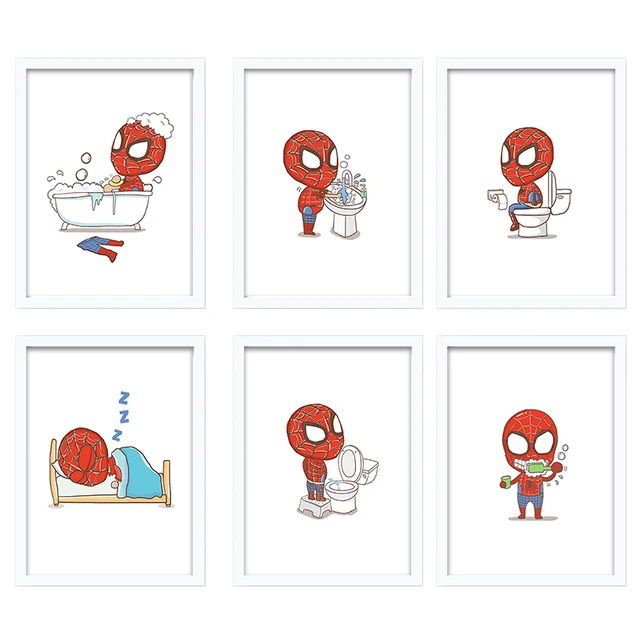 Spiderman Bathroom Prints Set Of (8 Inches X 10 Inches), 54% OFF