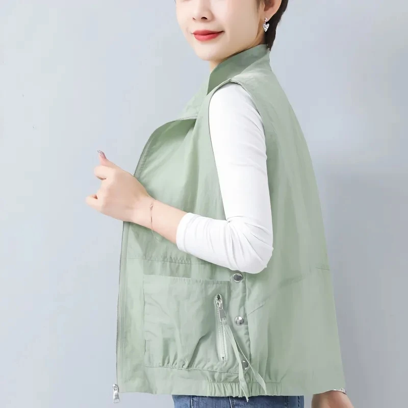 Spring/Summer Women's Vest Sleeveless Jacket New Solid Zipper Thin ...