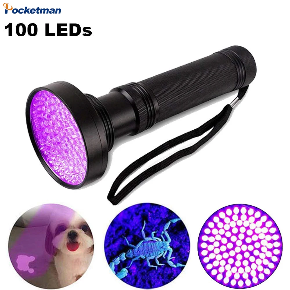 Portable UV Flashlight 100LED 51LED 12LED Ultraviolet Torch 395nm Black ...