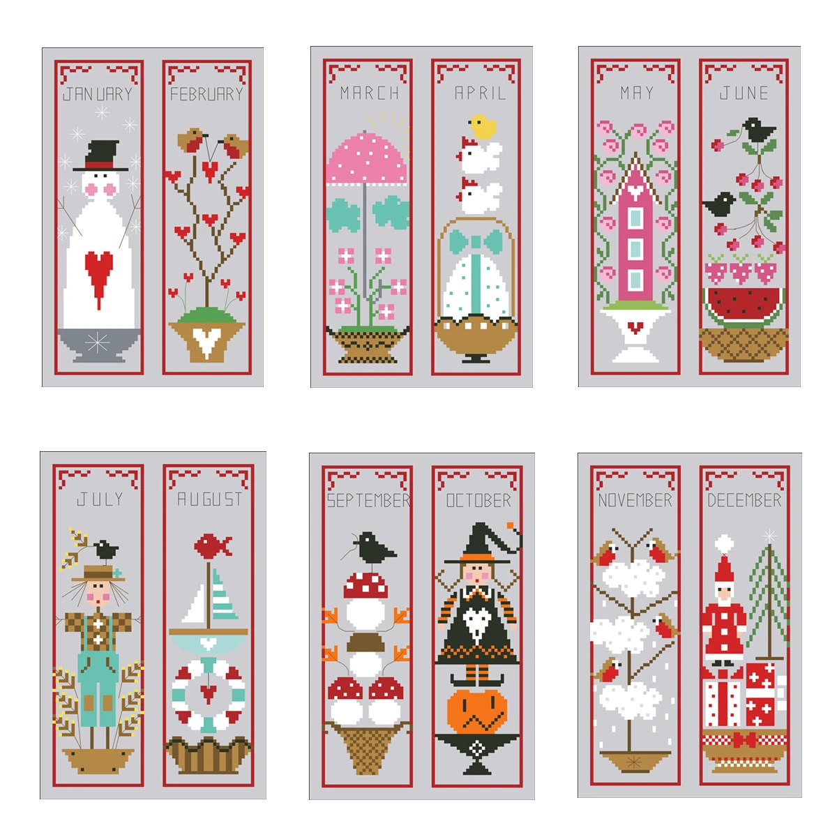 12 months patterns on both sides bookmarks cross stitch kit counted ...