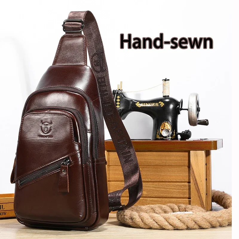 Large Capacity Casual Men's Leather Chest Bag Men's Messenger Bag ...