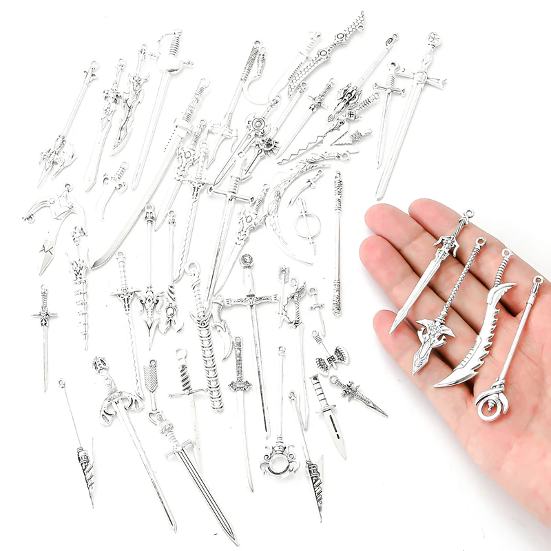 10-50pcs-Mixed-Styles-Antique-Knight-Sword-Anime-weapon-Charm-for ...