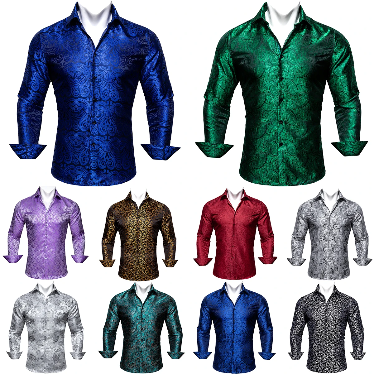 Luxury-Silk-Shirts-for-Men-Blue-Green-Purple-Gold-Red-White-Silver-Teal ...