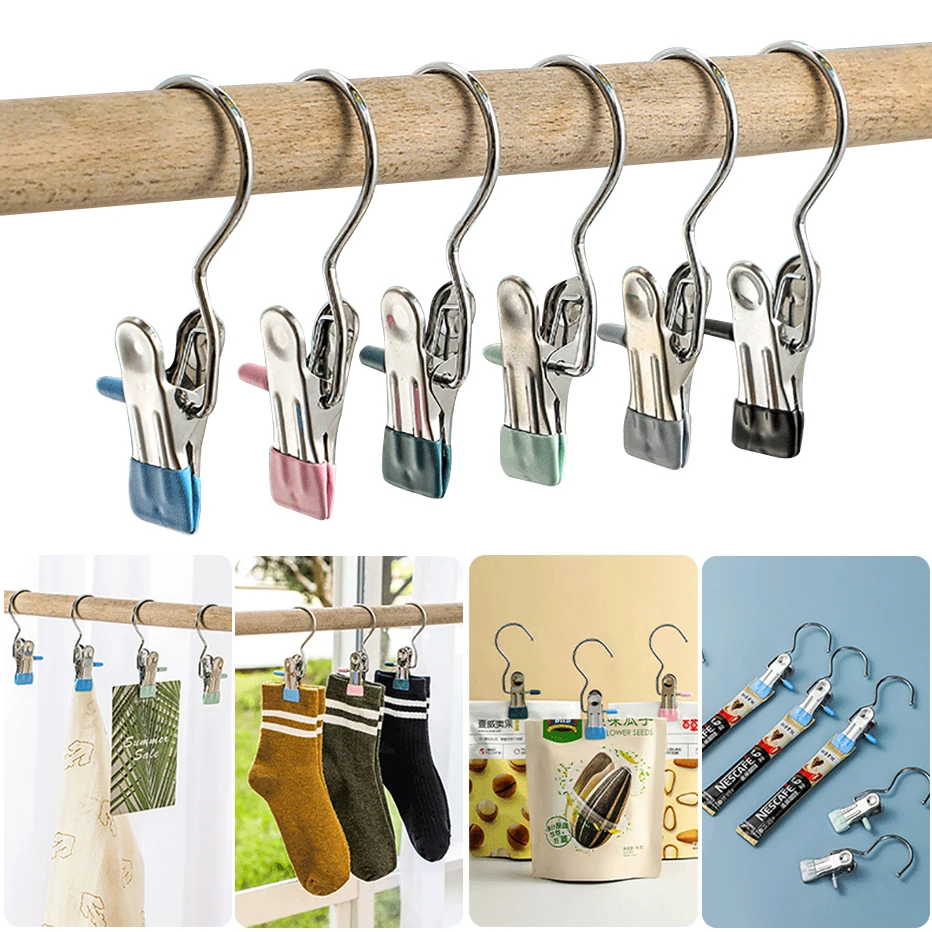 4pcs-Stainless-Steel-Clothespins-with-Hooks-Heavy-Duty-Clothes-Pins-for ...