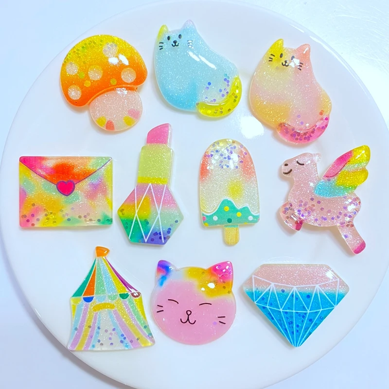 10pcs Cute Cartoon Cat Lipstick Series Resin Cabochon Hair ...
