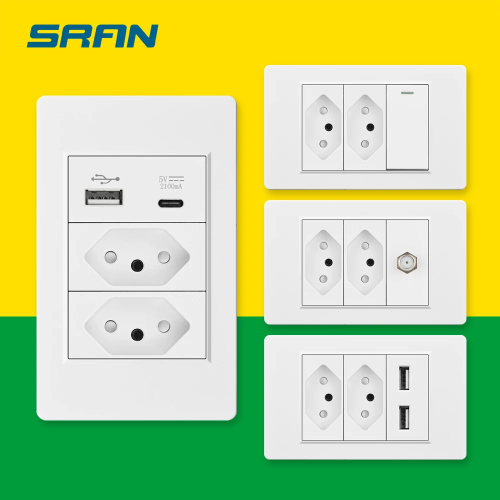 Sran 20a Standard Socket Brazil 118*72mm Pc Panel,250v Wall Outlet With ...