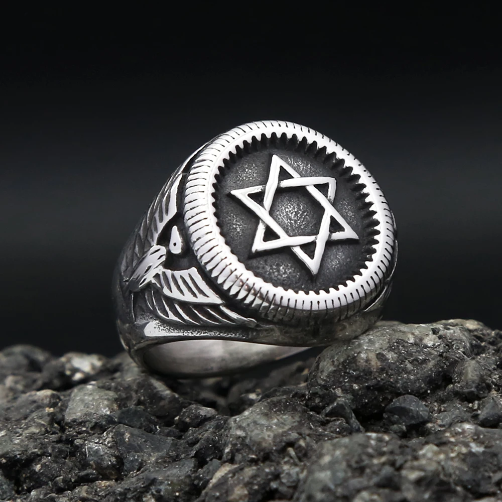 New-Vintage-Hexagram-Star-of-David-Rings-For-Men-Women-Punk-Hip-Hop ...