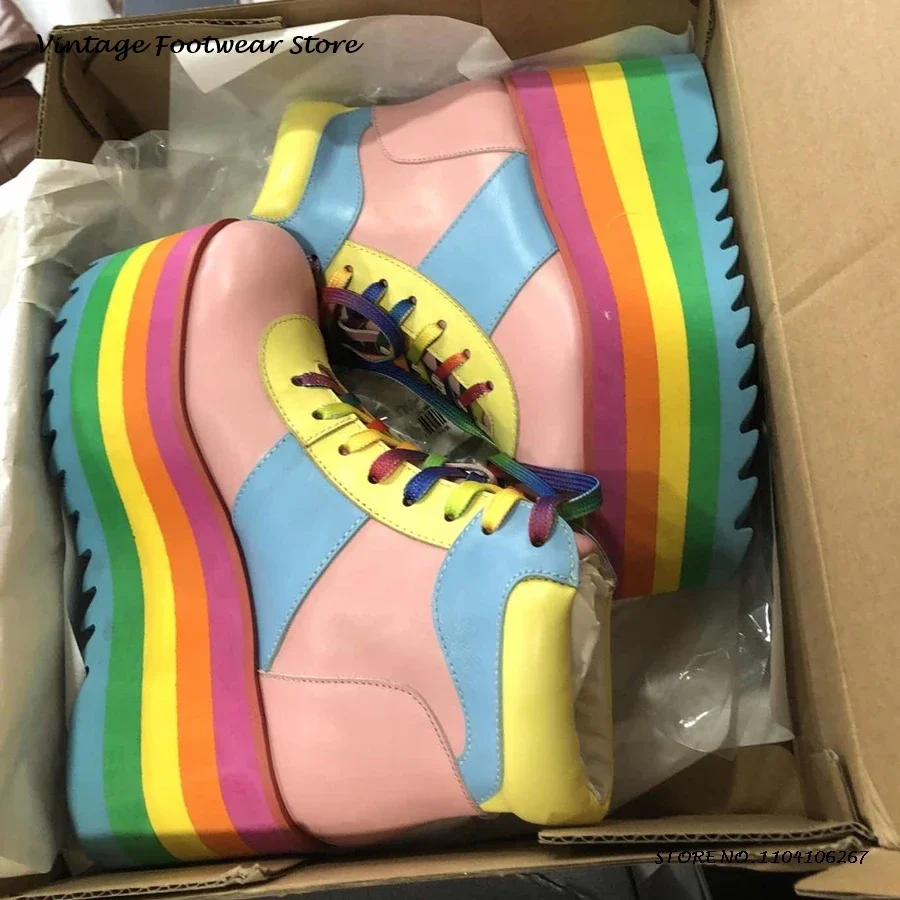 Colorful Women's Casual Shoes Rainbow Platform Ankle Boots Round Toe ...