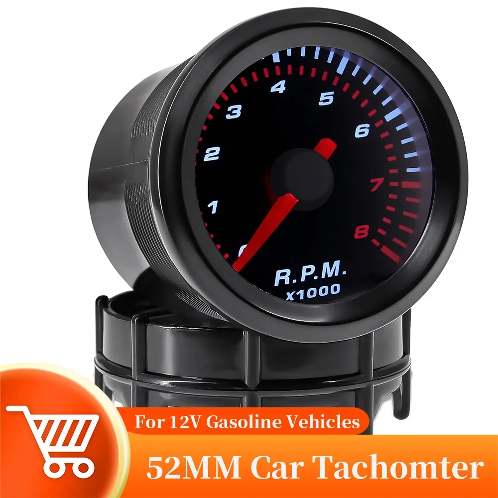 52MM Smoke Lens Car Tachometer Gauge 8000RPM White Backlight Tacho ...