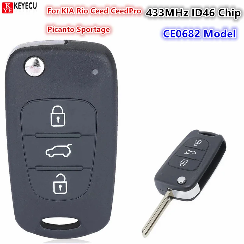 Keyecu Replacement Flip Remote Car Key Fob 3 Button 433mhz Id46 For Kia ...