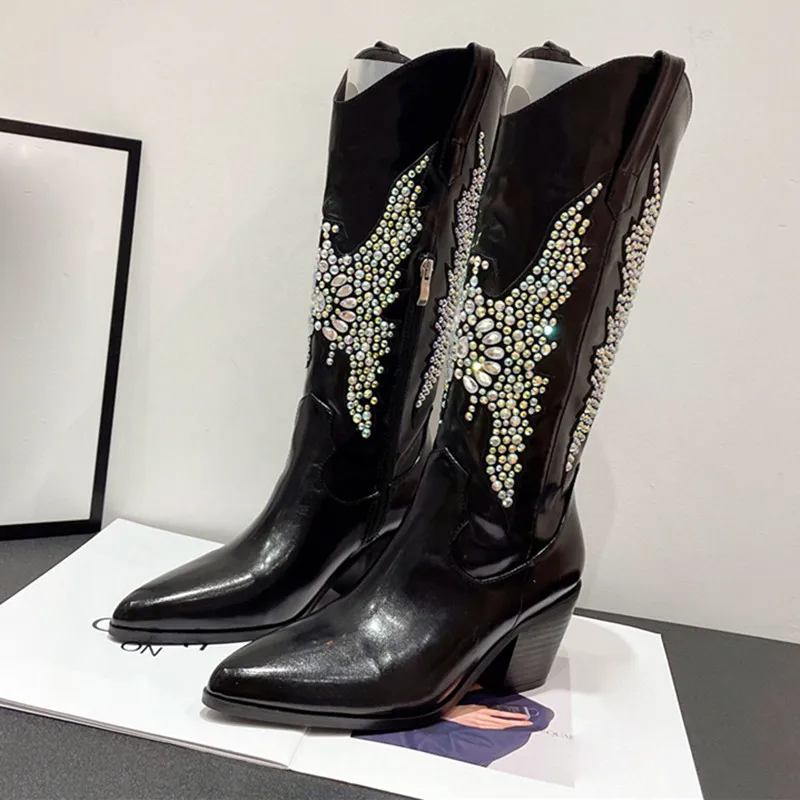 Botas-de-cuero-con-bordado-de-diamantes-de-imitaci-n-para-mujer-botines ...