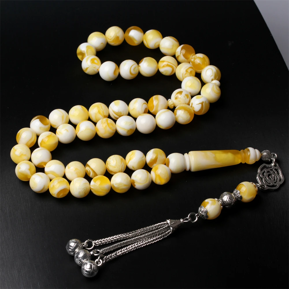 Islamic Tasbih 33 rosary yellow resin Amber tesbih Silver color Metal ...