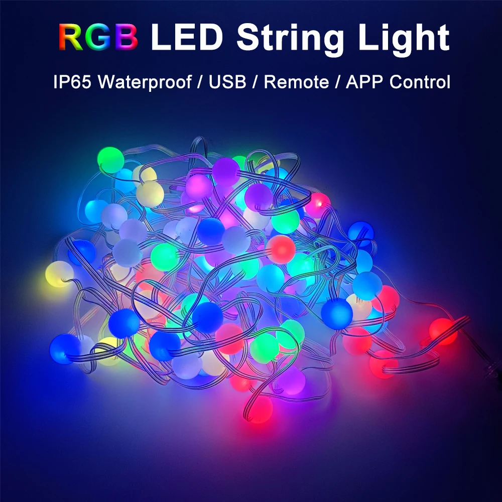 RGB-LED-String-Light-WS2812B-Bluetooth-Smart-APP-USB-Music-Ball-Lights ...