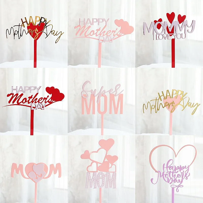 lOVE-Mom-Mother-s-Day-Party-Acrylic-Cake-Toppers-Pink-Red-Best-Mum-Cake ...