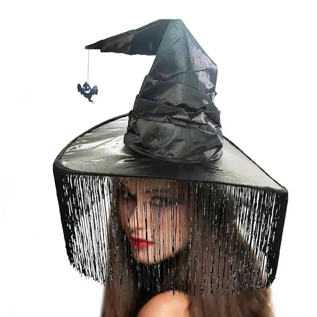 Witch Costume Women Adults Crooked Witch Hat Black Satin Wizard Hall ...