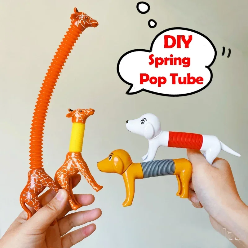 New-Giraffe-Pop-Tubes-Toys-Retractable-Animals-Spring-Tube-Adult-Kids ...