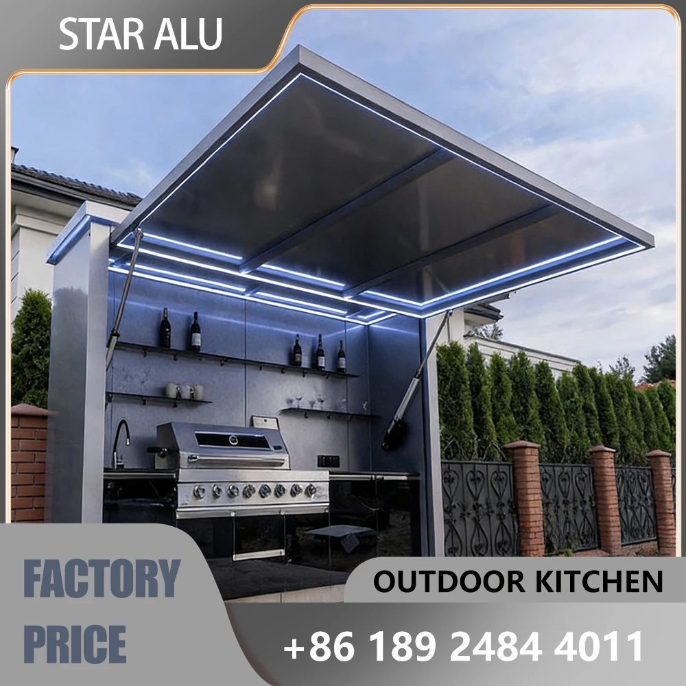 Outdoor kitchen for family patios with BBQ grill, remote control, no ...