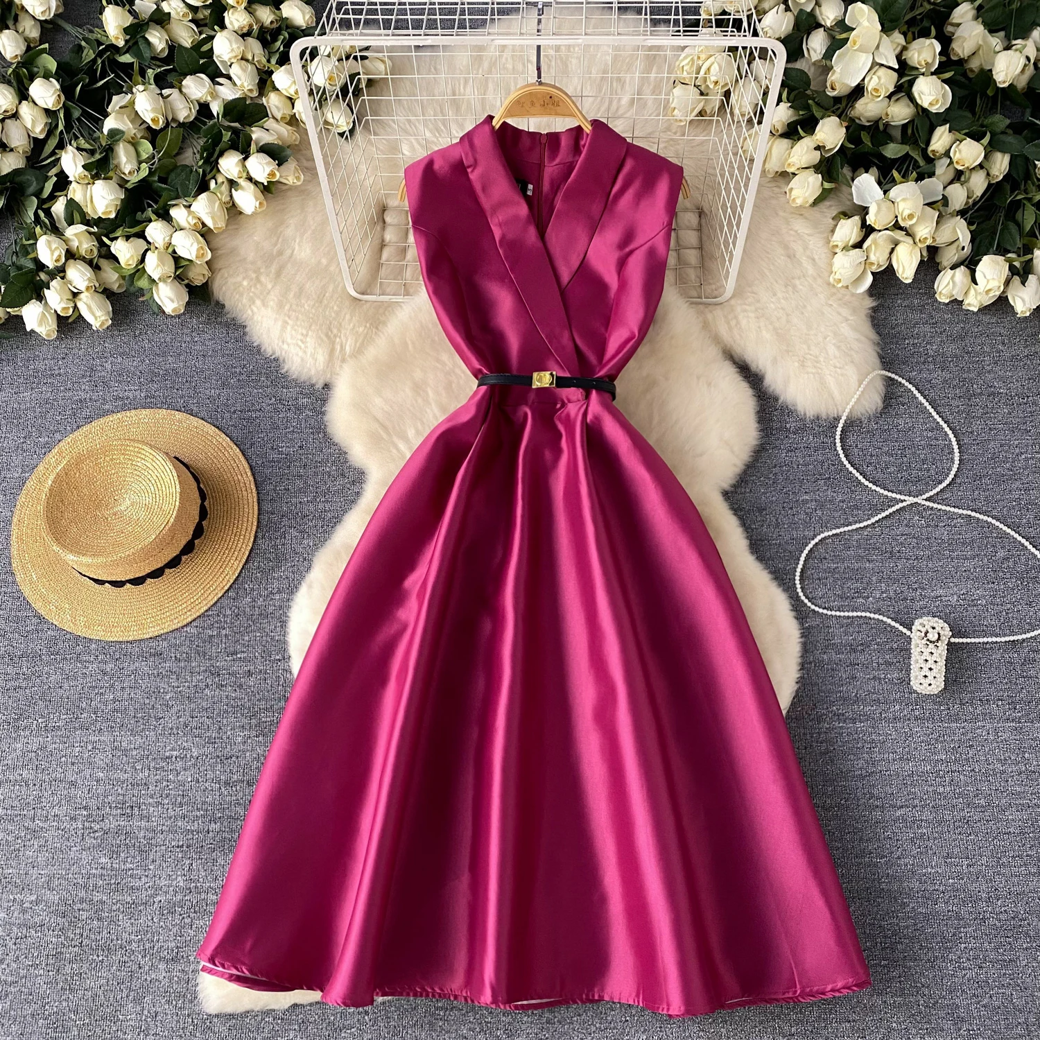 High-Quality-Elegant-Stain-Dress-For-Women-Europe-Fashionable-Deep-V ...