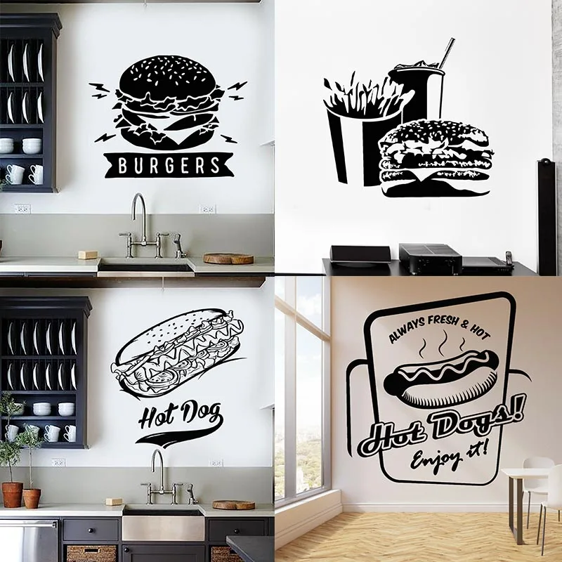 Fast-Food-Wall-Sticker-Burger-Hot-Dog-Kitchen-Vinyl-Decal-Creative-Art ...