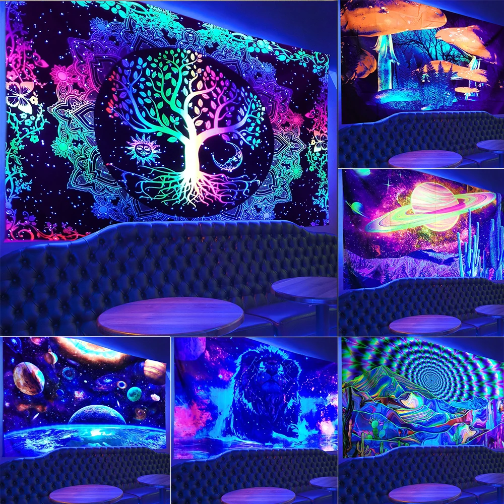 Fluorescent Mandala Tapestry | Home Decor Wall Tree Lights ...