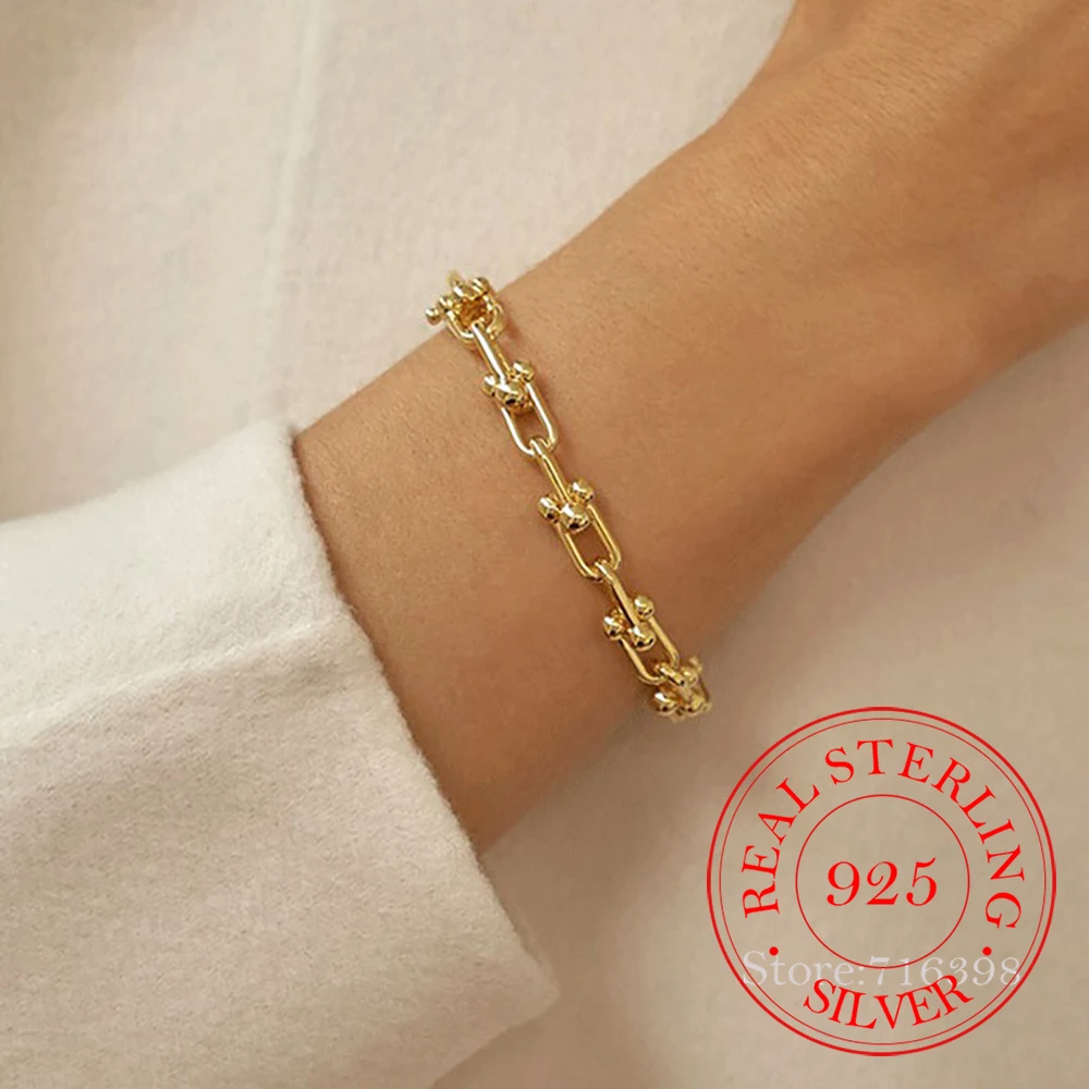 Real-925-Sterling-Silver-Lock-Chain-Bracelet-for-Women-Men-Vintage ...