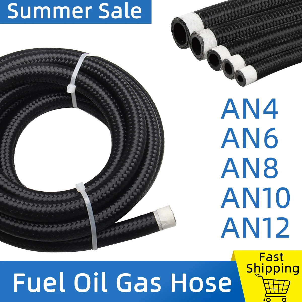 AN4 AN6 AN8 AN10 AN12 Fuel Hose Oil Gas Cooler Hose Line Pipe Tube Nylon Stainless Steel Braided ...