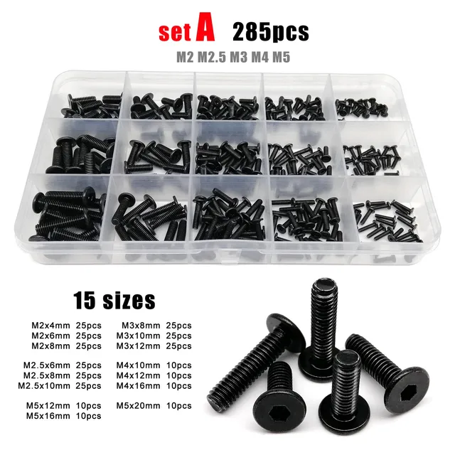 WieshammSet-Vis à tête plate ultra fine, plaqué noir, acier inoxydable 304, douille hexagonale ...