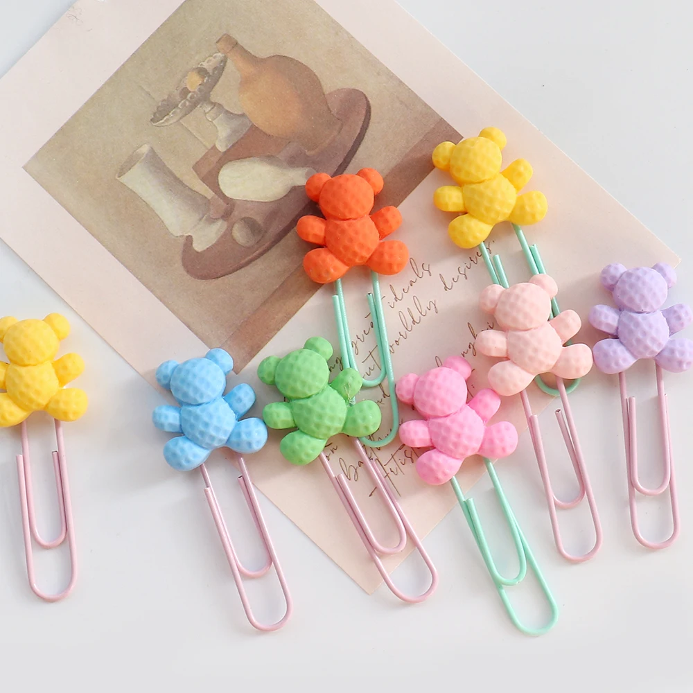 7pcs/lot Kawaii colorful Bear Paper Clip Decorative Bookmark Binder ...