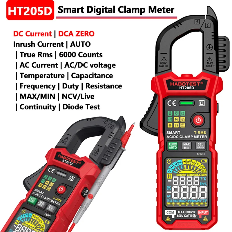 HT205D-Digital-Clamp-Meter-Auto-Range-True-RMS-Smart-Multimeter-600A-DC ...