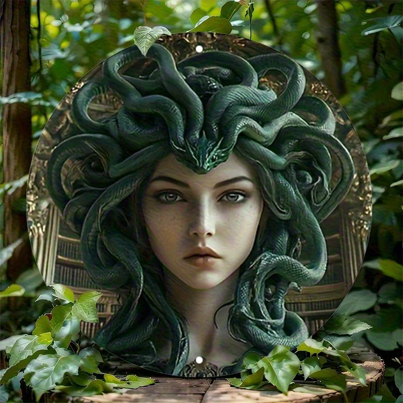 [2D Flat] 1pc Medusa Metal Wall Art - Rustic Green Aluminum Sign with ...
