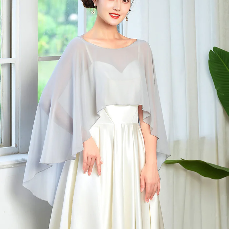 New Women Chiffon Cape Summer Solid Color Pullover Cloak Lady Thin ...