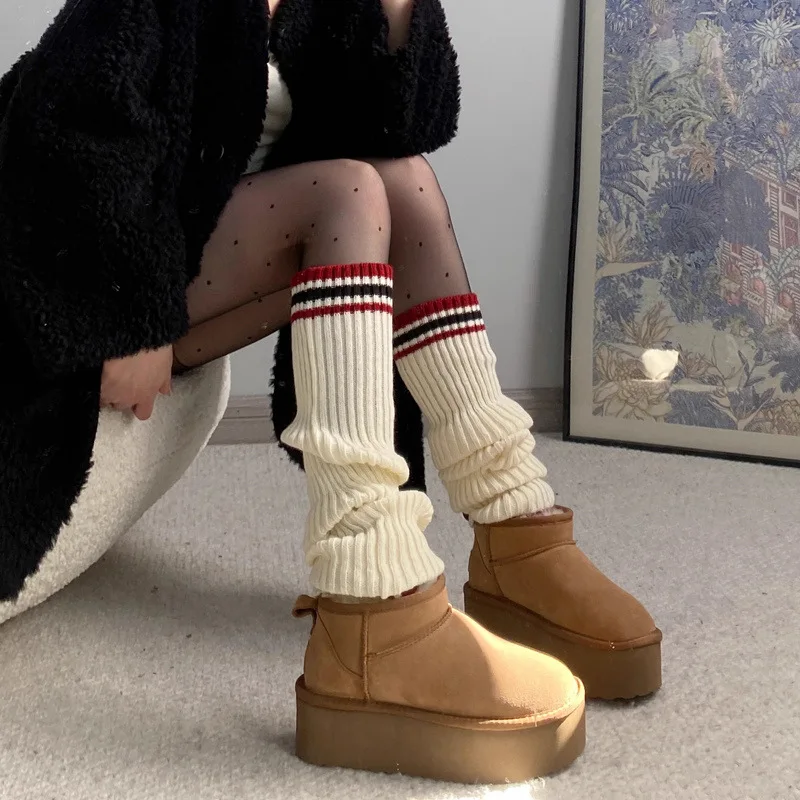 Retro-College-Style-Striped-Knitted-Leg-Warmers-Women-s-Autumn-and ...