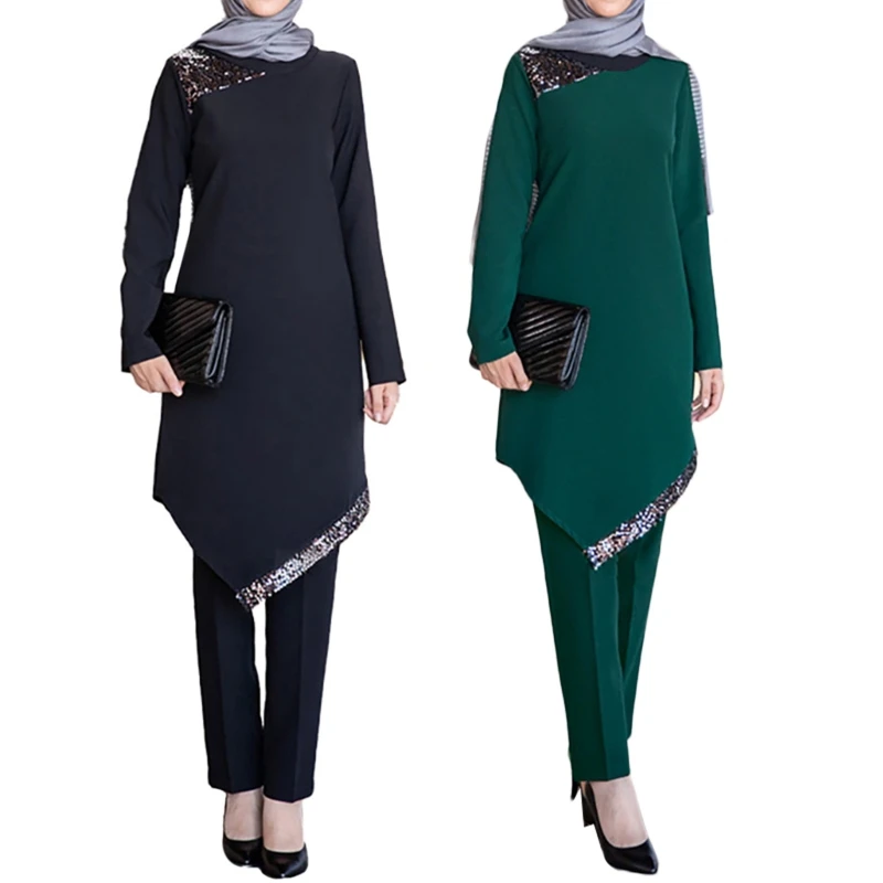 Elegant Muslim Arab Split Dress Set Comfortable Two Piece Set Tops ...