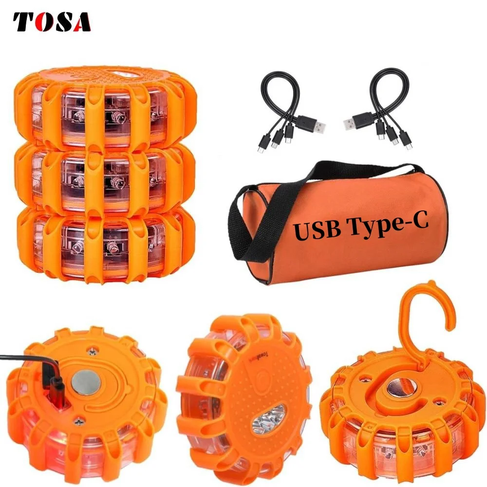USB-Rechargeable-LED-Road-Flares-Emergency-Lights-Roadside-Warning ...