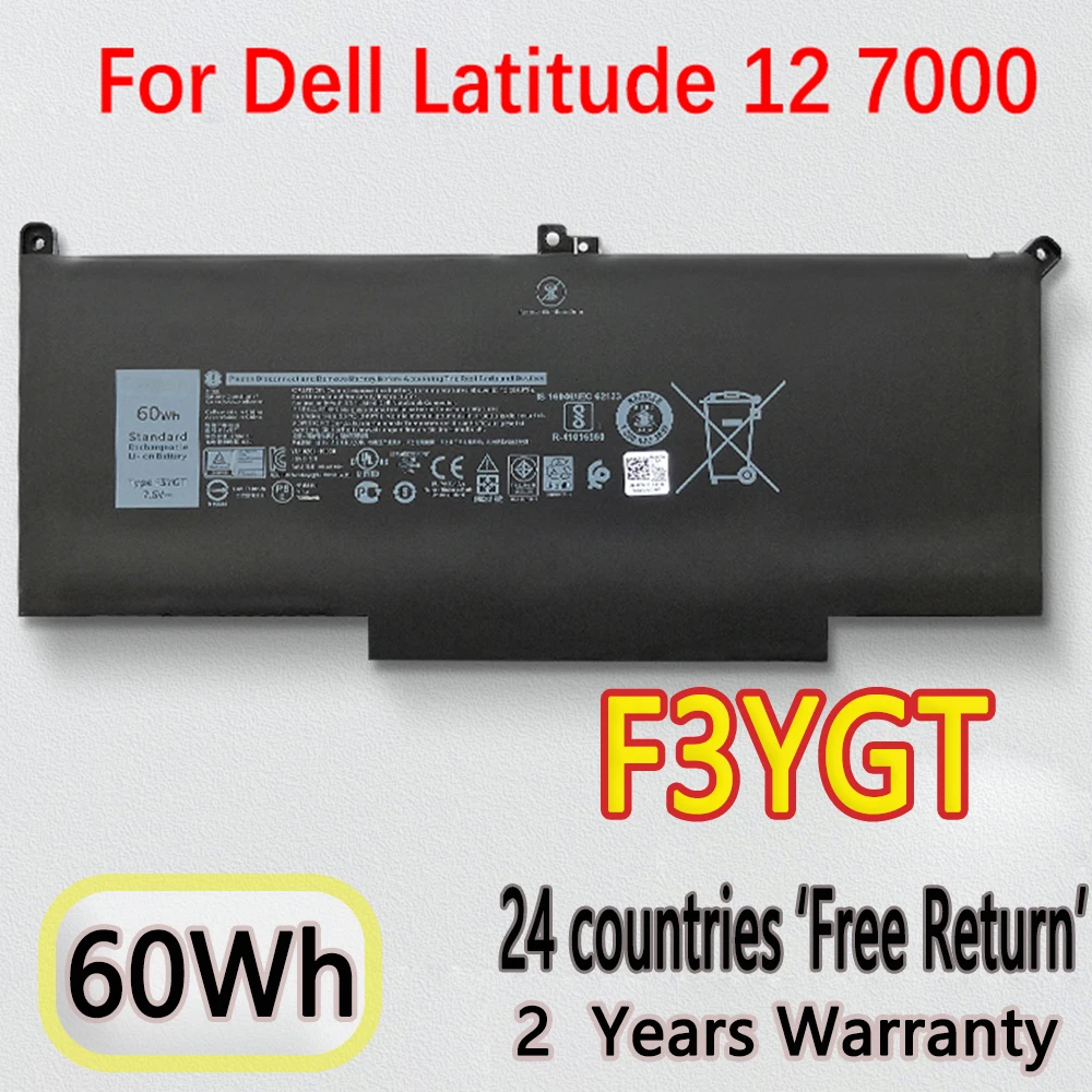 NEW-7-6V-60Wh-F3YGT-Battery-For-DELL-Latitude-12-7000-7280-7290-13-7380 ...