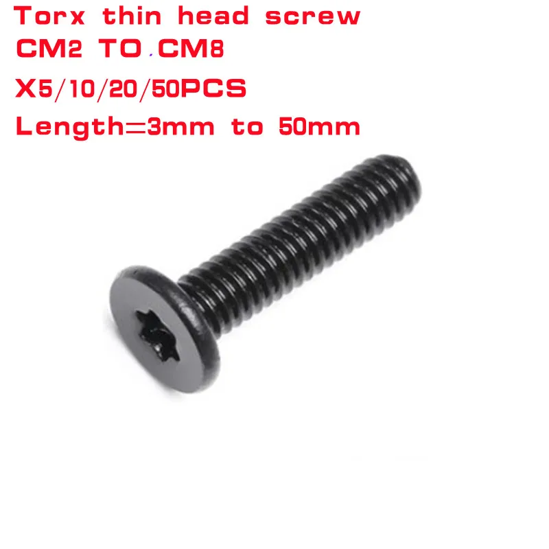 5/10/50x preto torx parafuso de cabeça fina cm m2 m2.5 m3 m4 m5 m6 304 ...