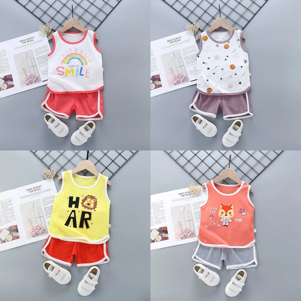 2024-New-Summer-Children-Cotton-Vest-Suit-Boys-Girls-Sleeveless ...