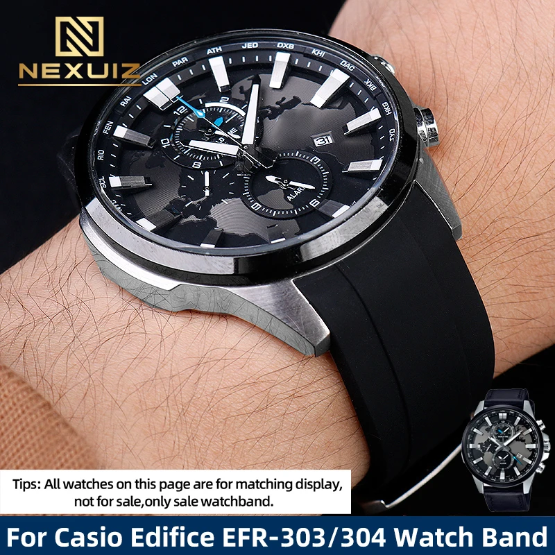 Waterproof Silicone Watch Band For Casio Edifice EFR-303 EFR-304 Curved ...