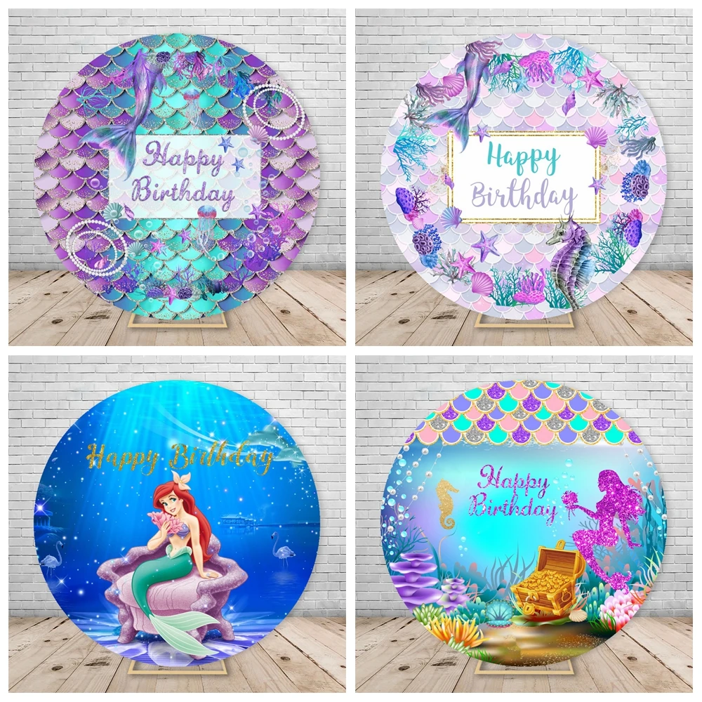 Undersea-Princess-Mermaid-Ariel-Round-Backdrop-Cover-Baby-Shower-Kids ...